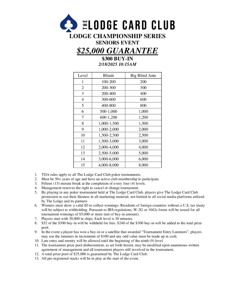 The Lodge Championship Series Schedule - The Lodge Card Club