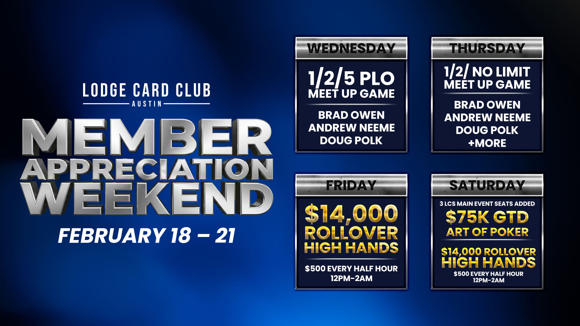 Lodge Card Club Announces Member Appreciation Weekend (February 18-21 ...